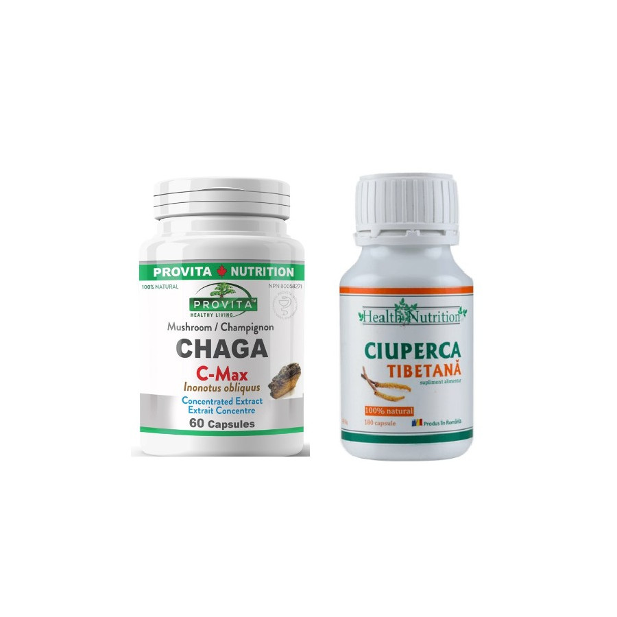 Chaga C-Max, 60 capsule + Ciuperca Tibetana 180 capsule