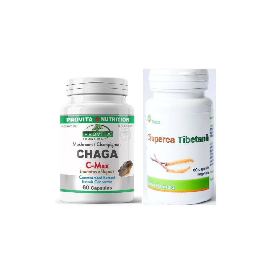 Chaga C-Max, 60 capsule + Ciuperca Tibetana, 60 cps